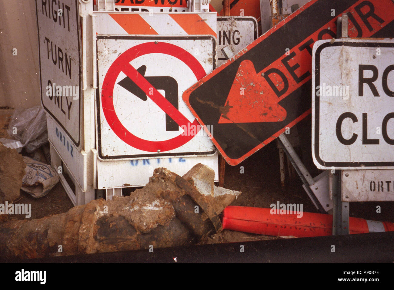 Piles of road directional signs Stock Photo - Alamy