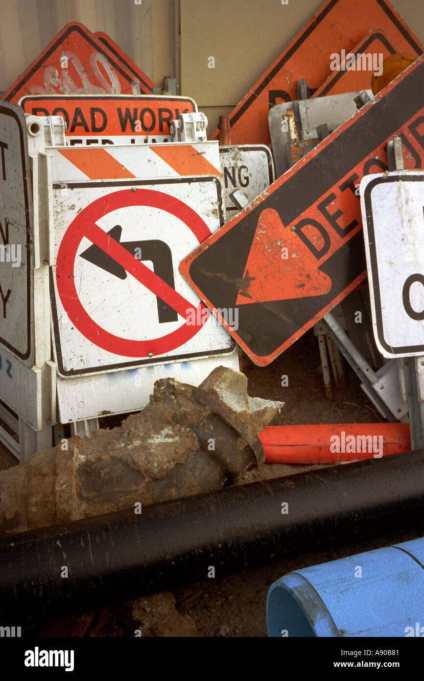 Piles of road directional signs Stock Photo - Alamy