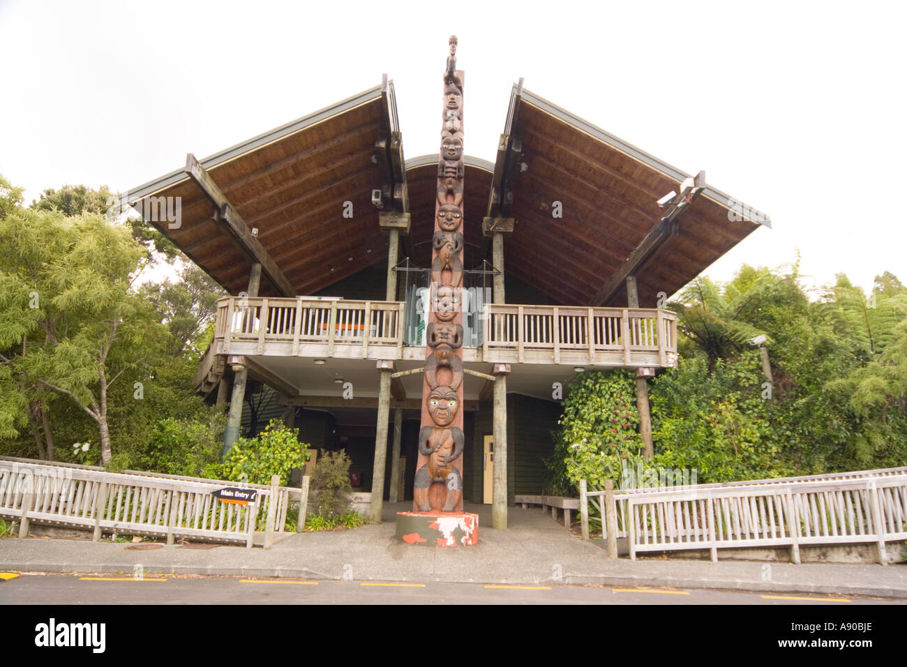 Arataki visitor centre center New Zealand Carved Pou like a totem pole ...