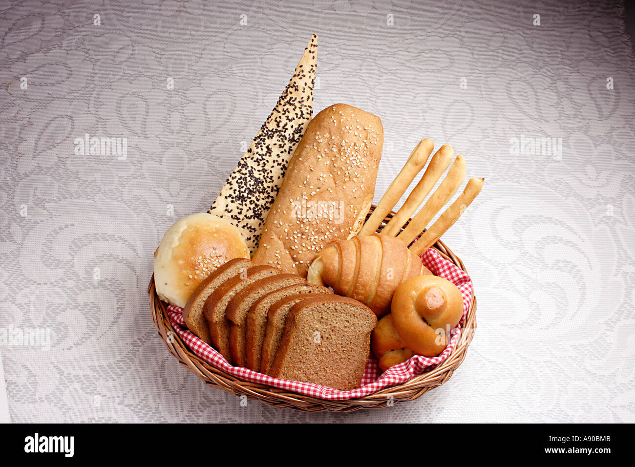 Assorted bread basket bun whole wheat lavas french bread bread sticks croissant dinner roll ...