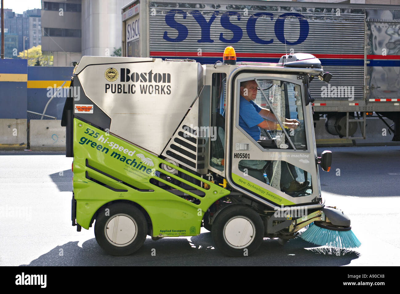 MASSACHUSETTS Boston Street sweeper on city thoroughfare Stock Photo ...