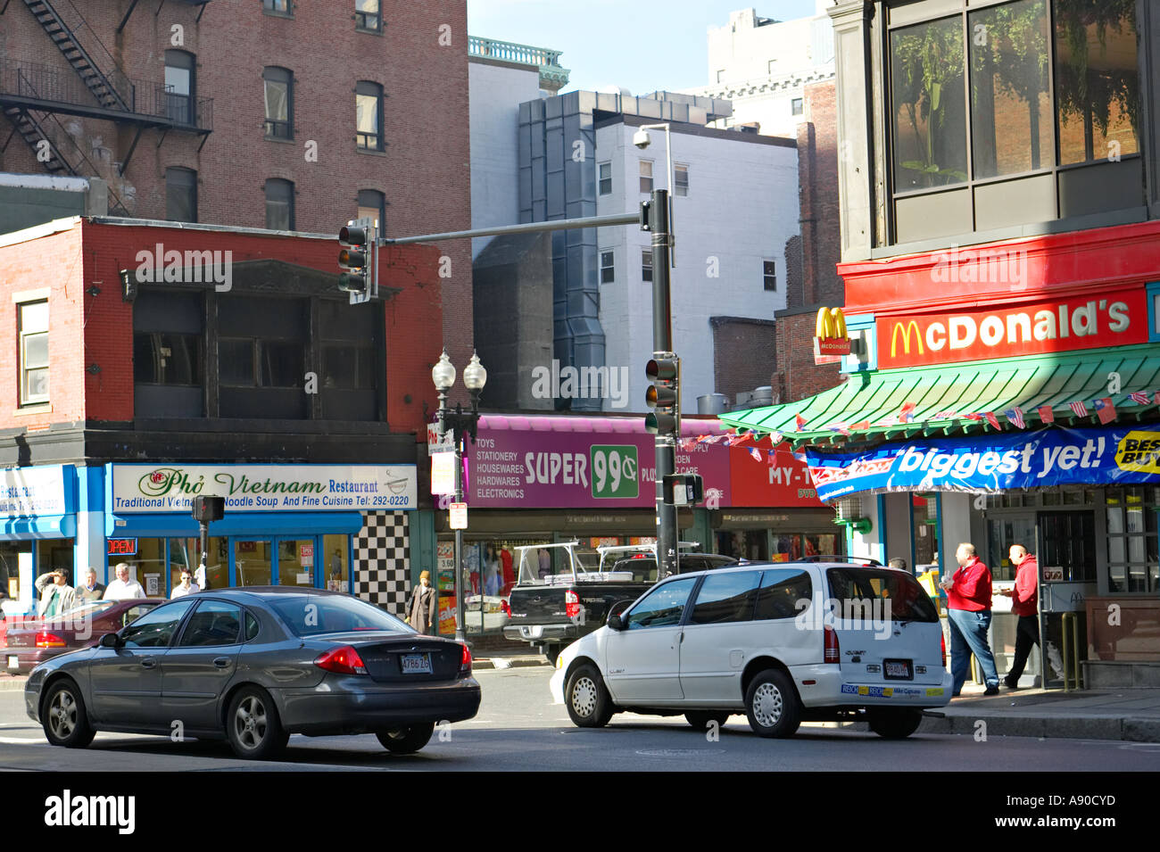 MASSACHUSETTS Boston Intersection in Chinatown McDonalds restaurant on ...