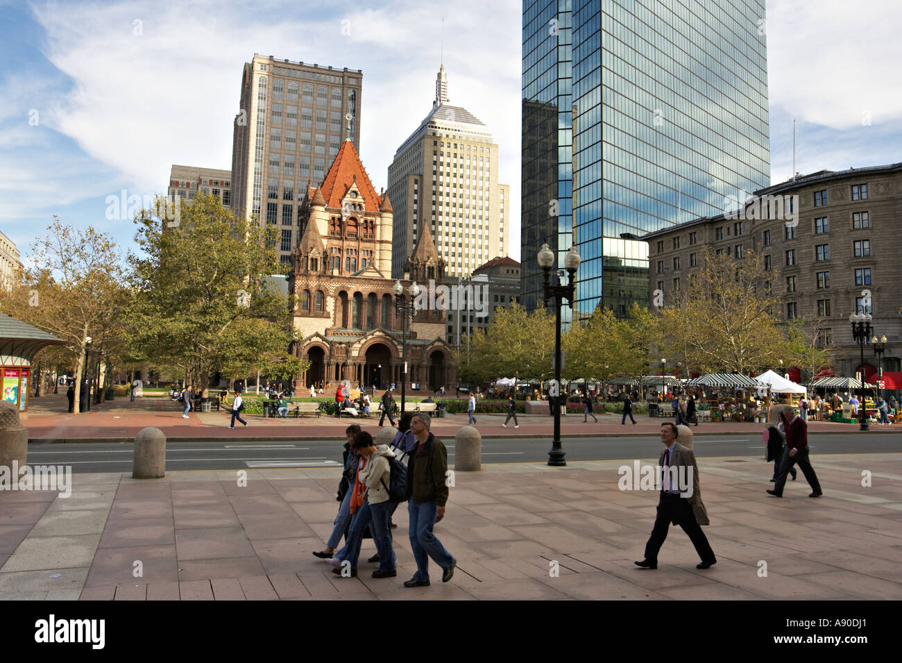 MASSACHUSETTS Boston People walk sidewalk in front of Public Library ...