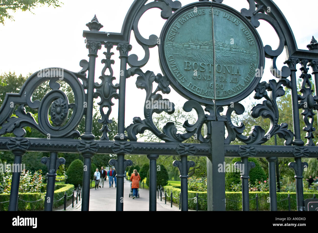 MASSACHUSETTS Boston Circular plaque in latin on wrought iron metal ...