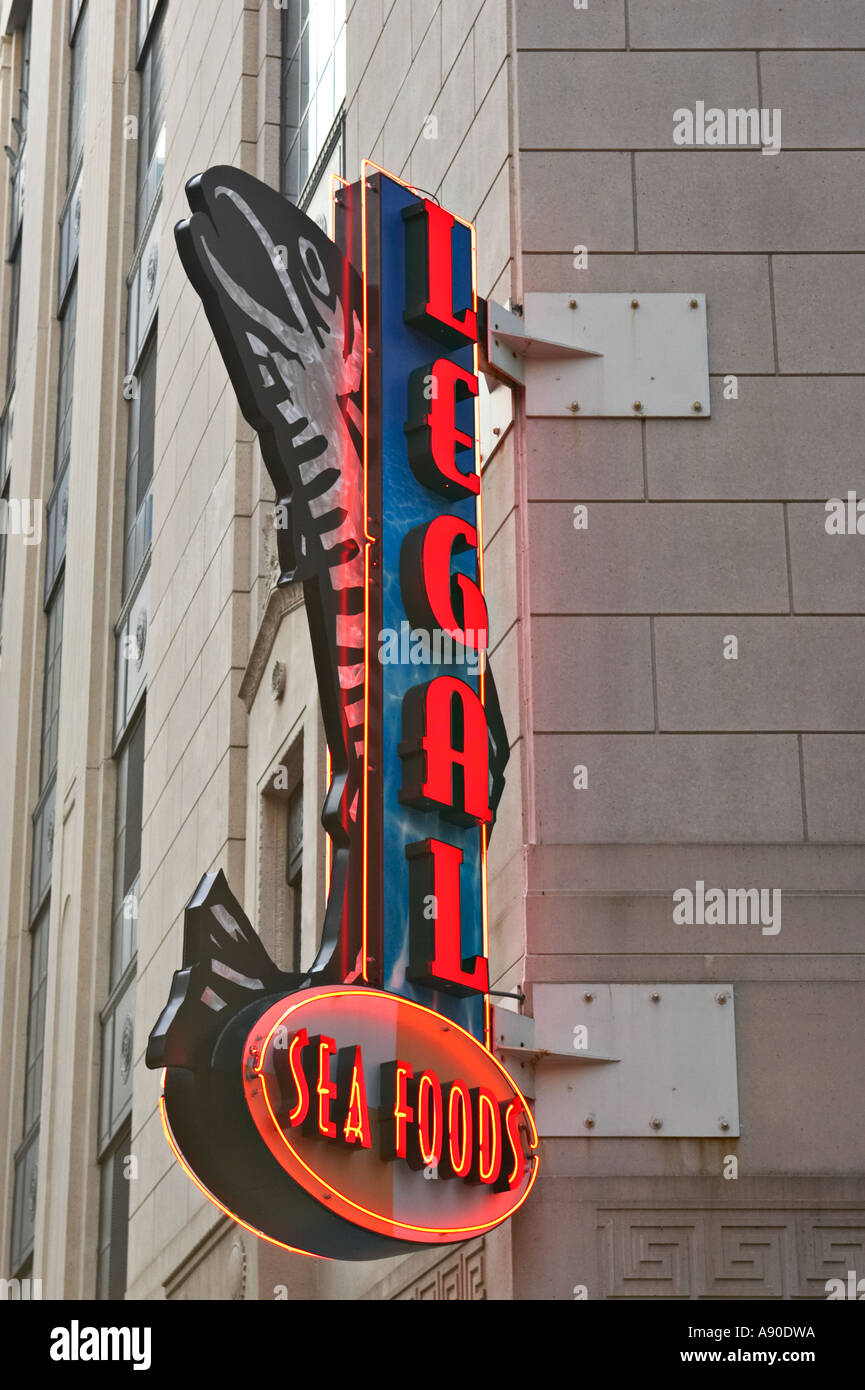 MASSACHUSETTS Boston Neon sign with fish for Legal Sea Foods restaurant ...