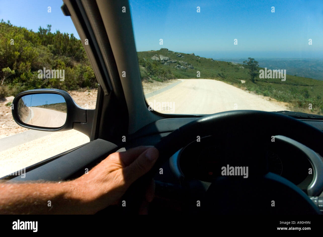Driving along a rough trail on Mount Foia near Monchique Algarve ...