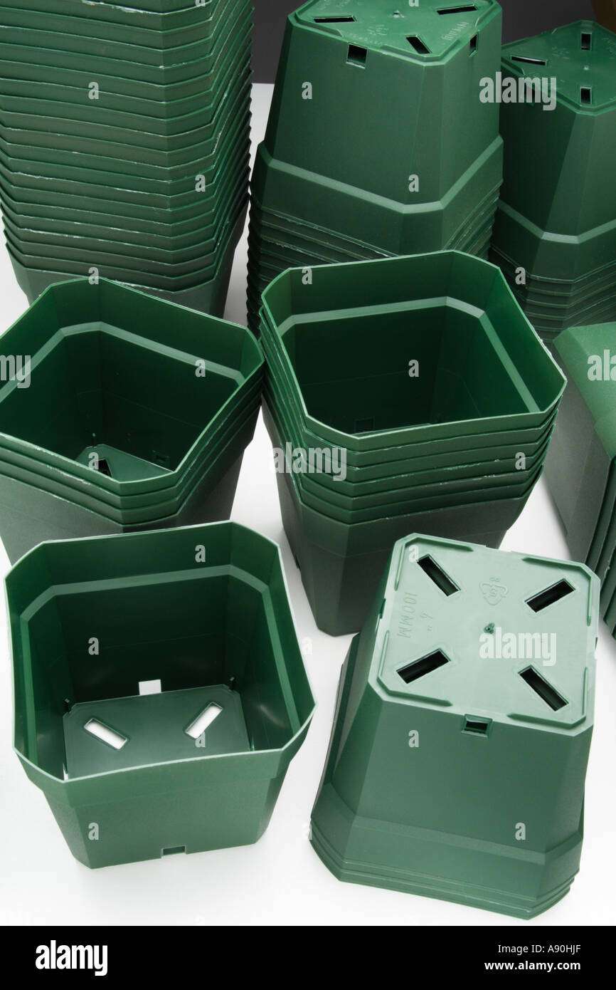 new green plastic pots Stock Photo - Alamy