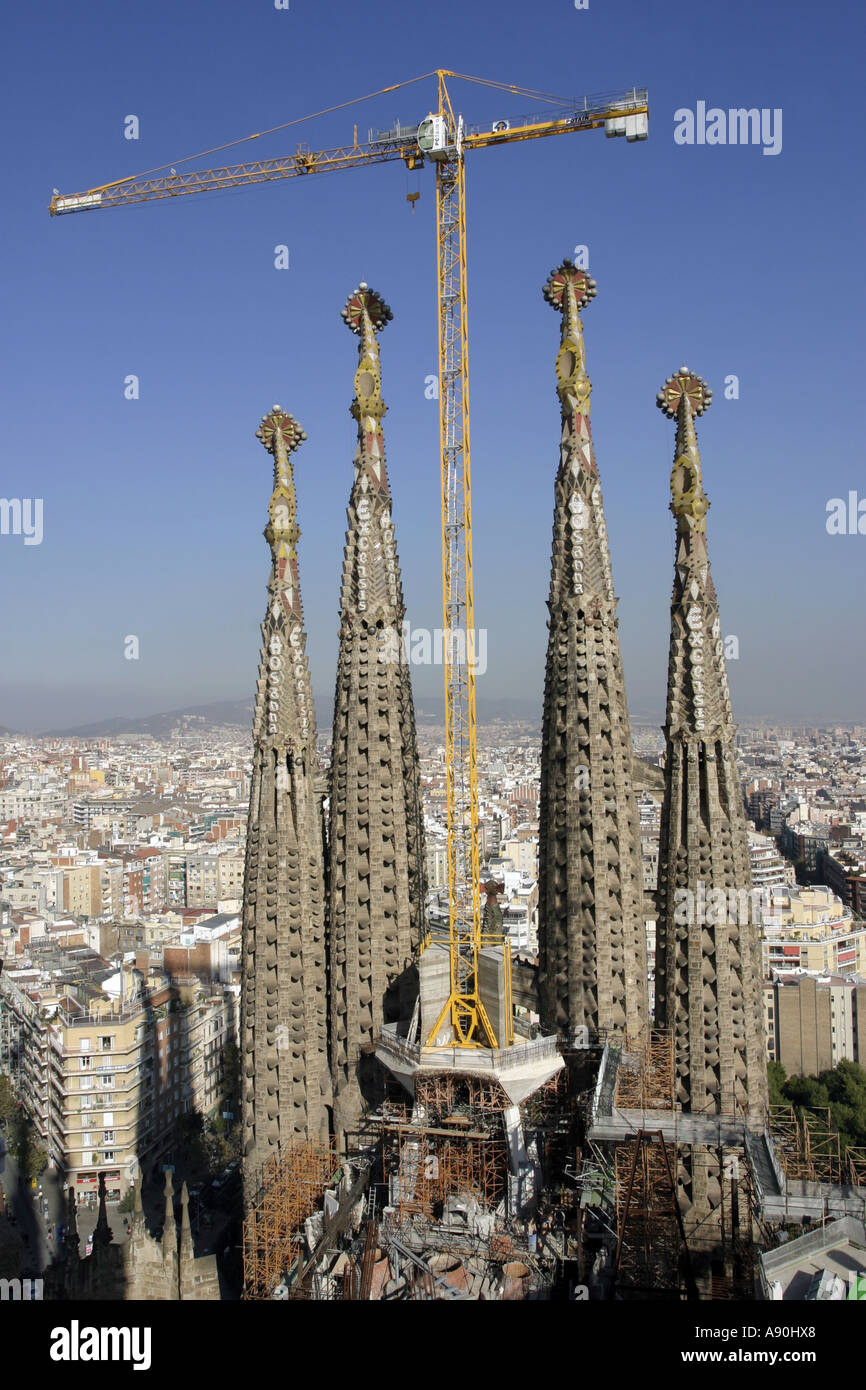 Bell Towers and a crane Gaudi s Sagrada Familia Barcelona Cat Stock ...