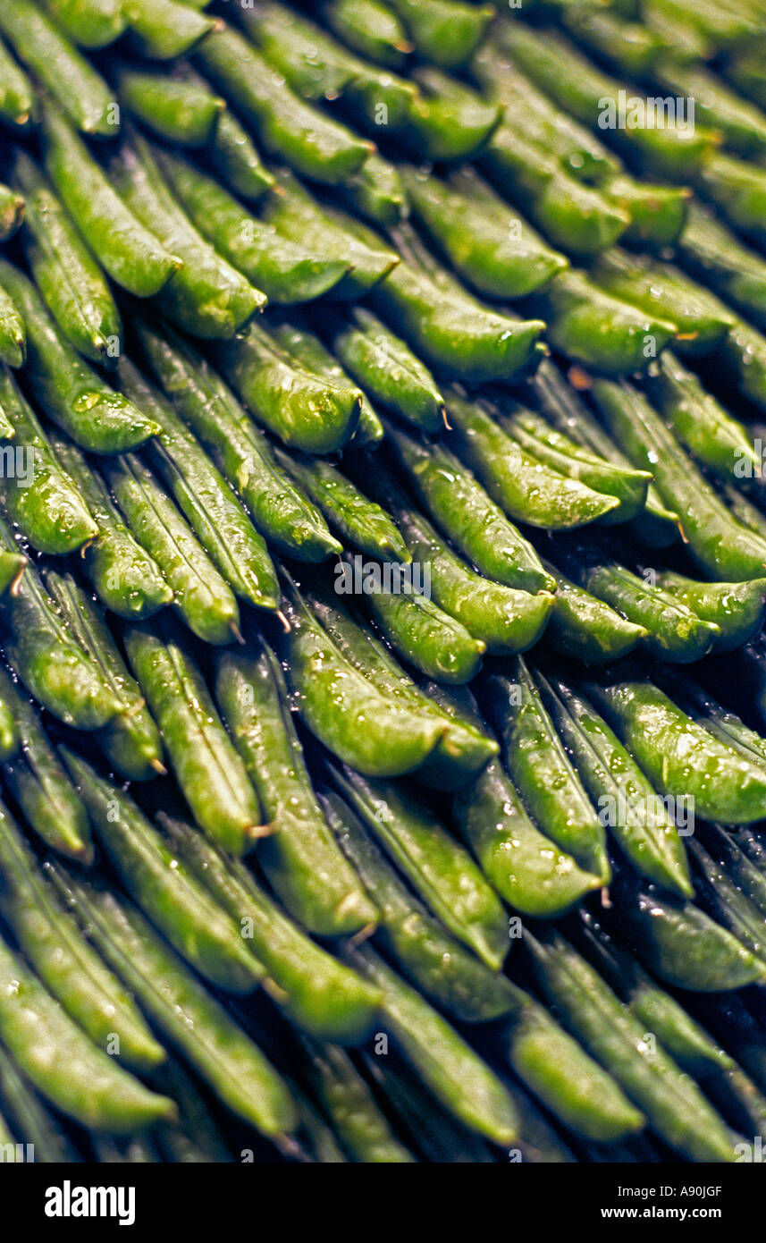 English shell peas on display in food store Stock Photo - Alamy