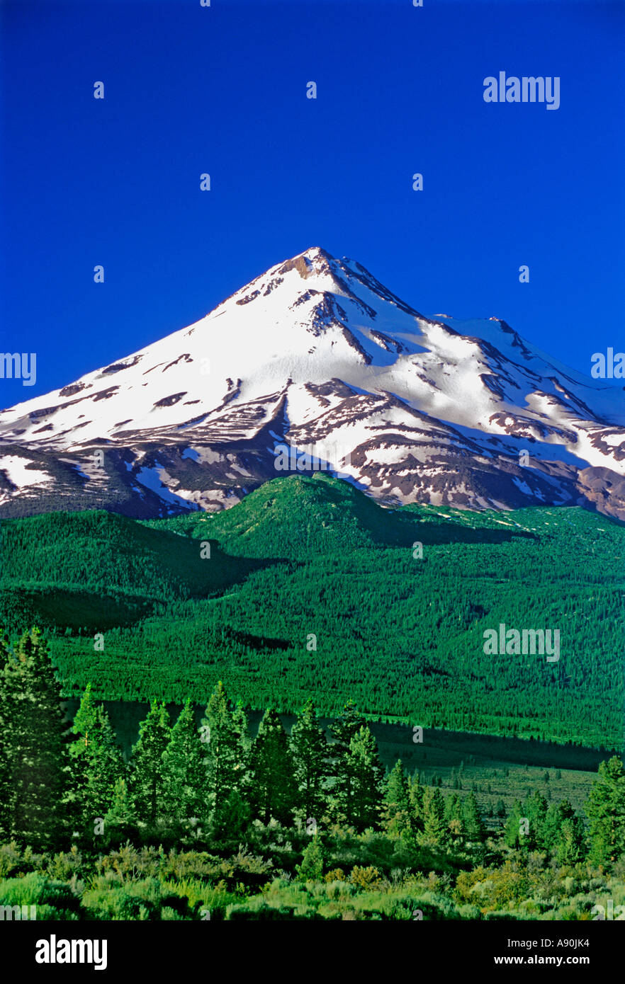 The north side of Mt. Shasta Cascade Mountain Range Northern California ...