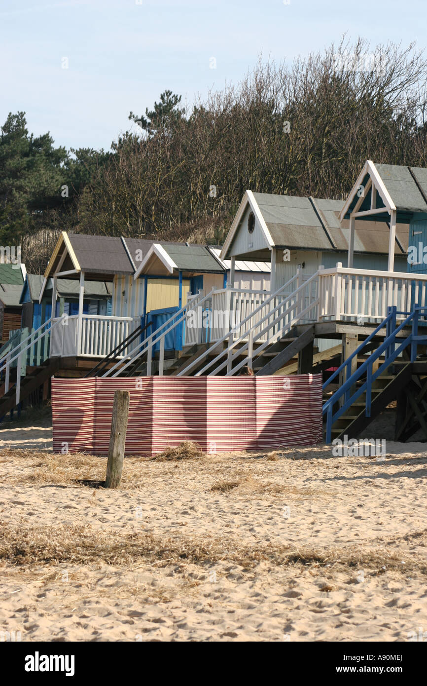 Windbreak & Beach Huts Stock Photo - Alamy