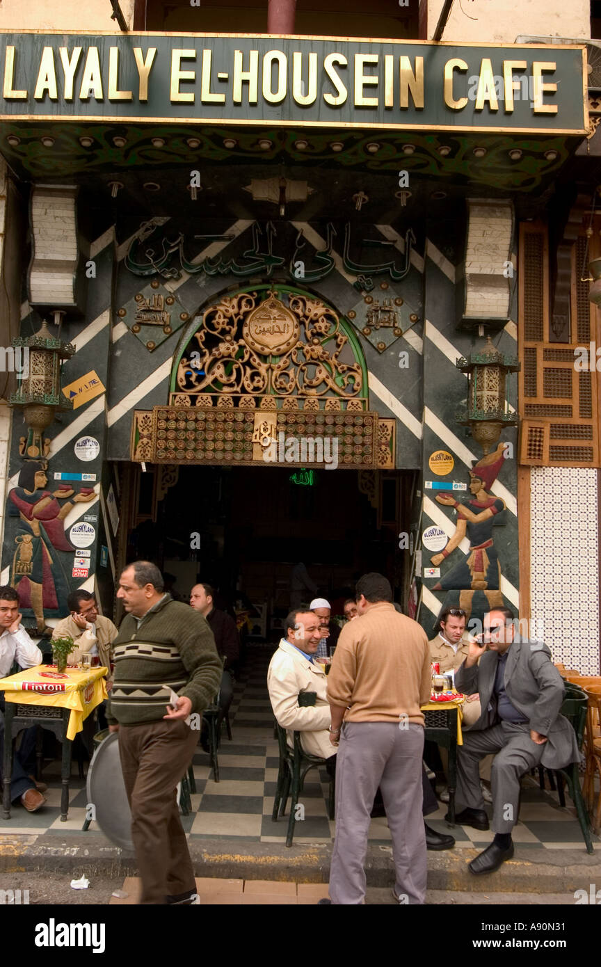 Layaly El Hussein Cafe street scene Islamic Cairo Cairo Egypt North Africa Stock Photo - Alamy