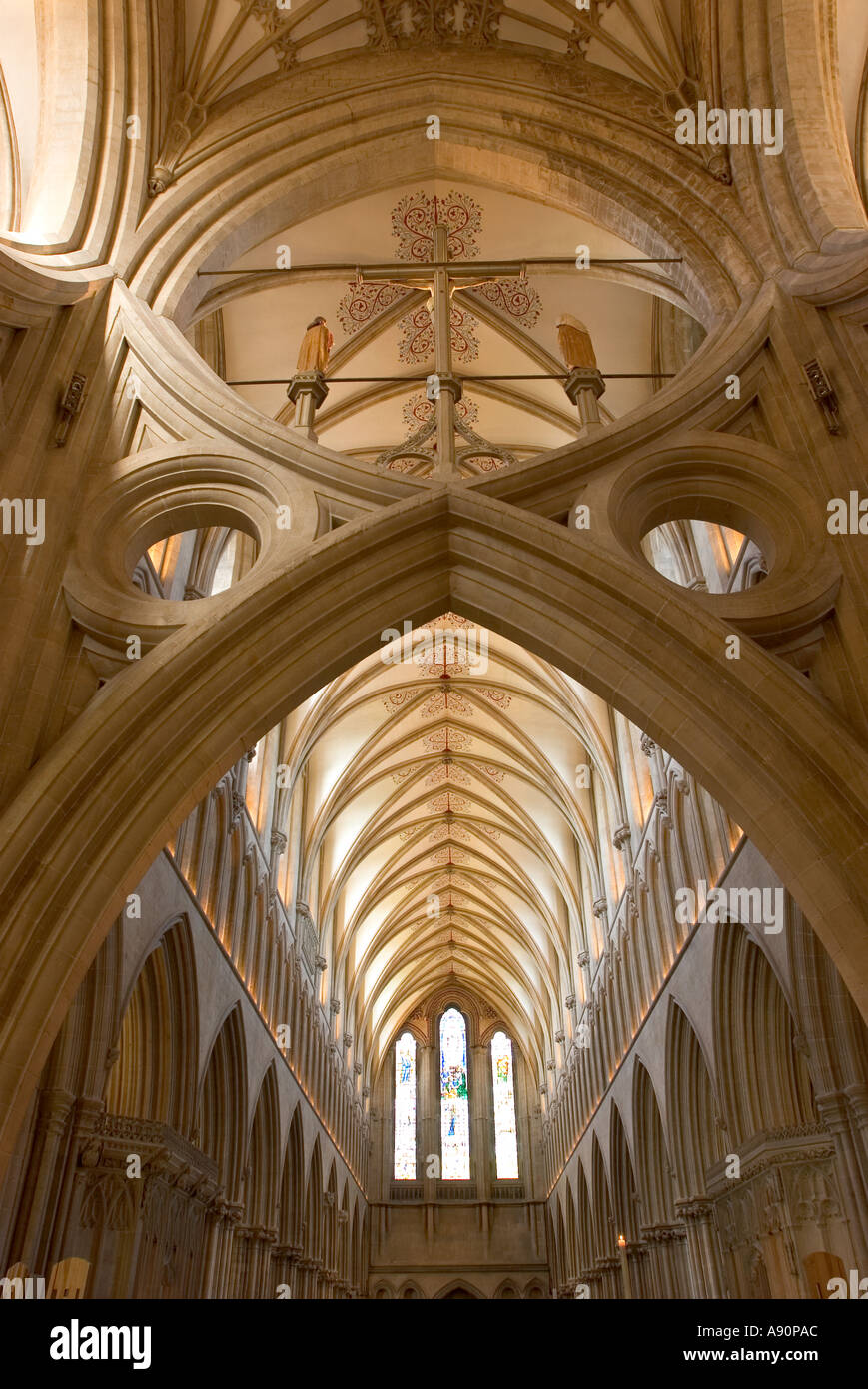 England Somerset Wells Cathedral interior the scissor arches Stock ...