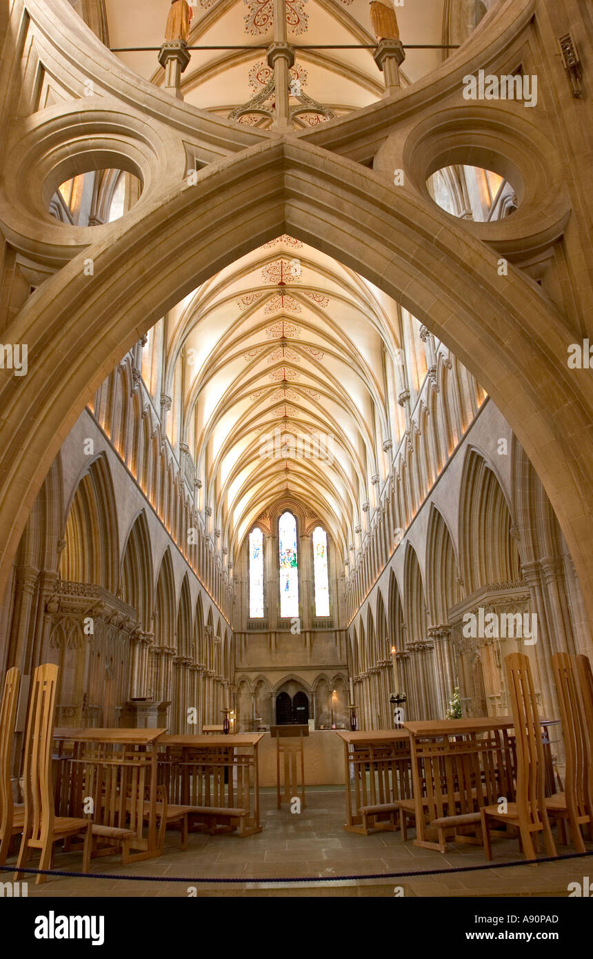 England Somerset Wells Cathedral interior the scissor arches and nave ...