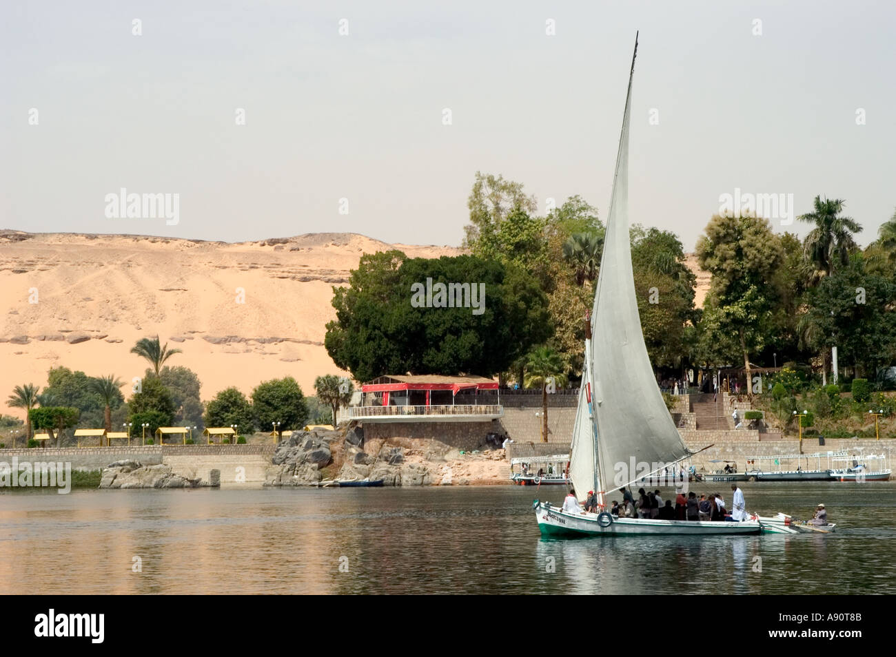 felucca boats on the Nile River Aswan Upper Egypt Egypt North Africa ...