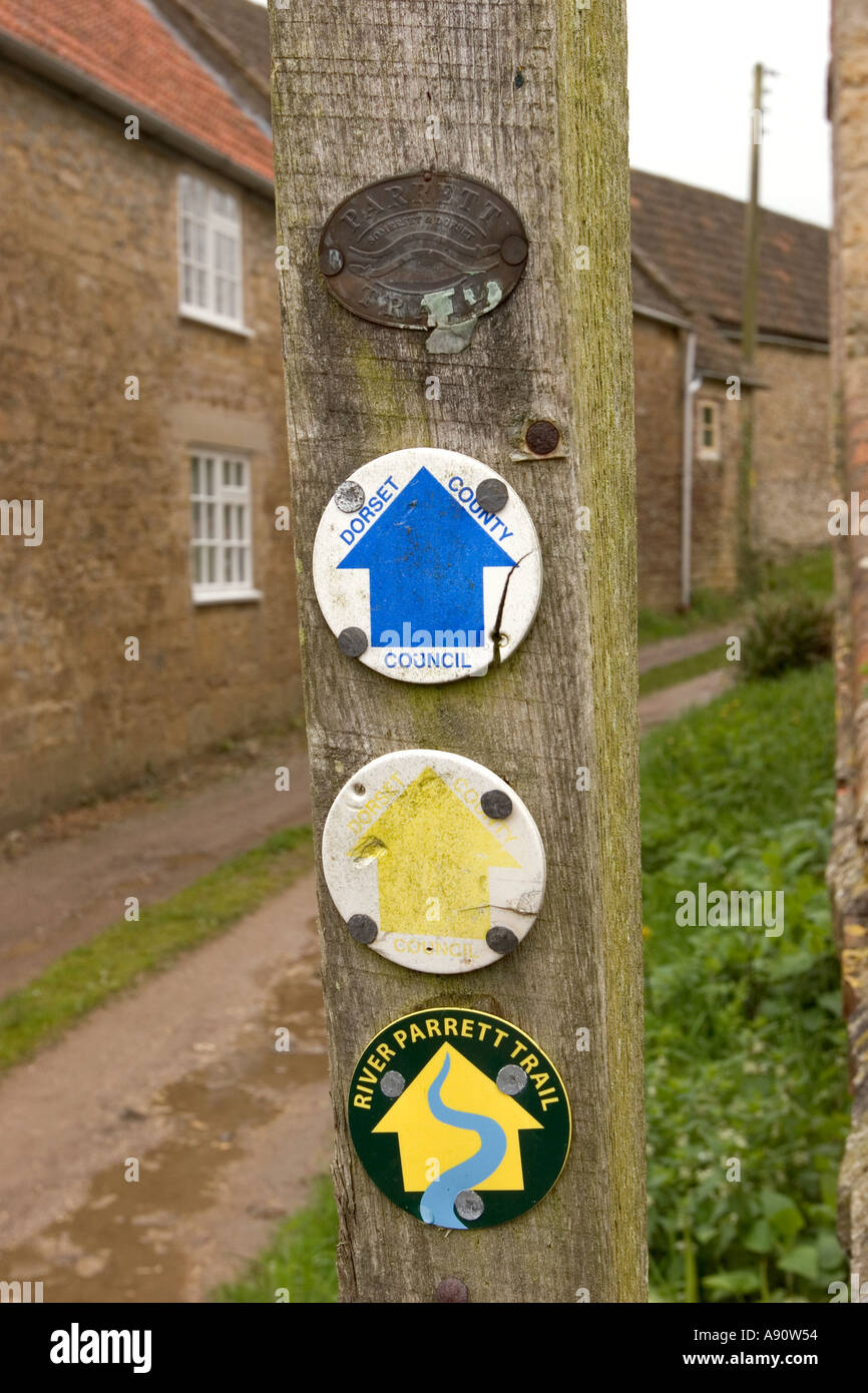 England Dorset South Perrott public footpath post River Parrett Trail ...