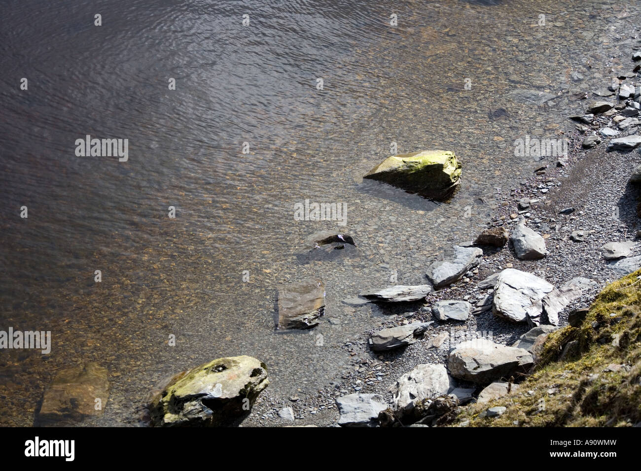 Waters edge at Claerwen Dam, Elan Valley Stock Photo - Alamy