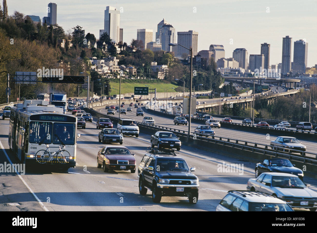 Afternoon Rush Hour Traffic On Freeway Interstate 5 Leaving Seattle ...