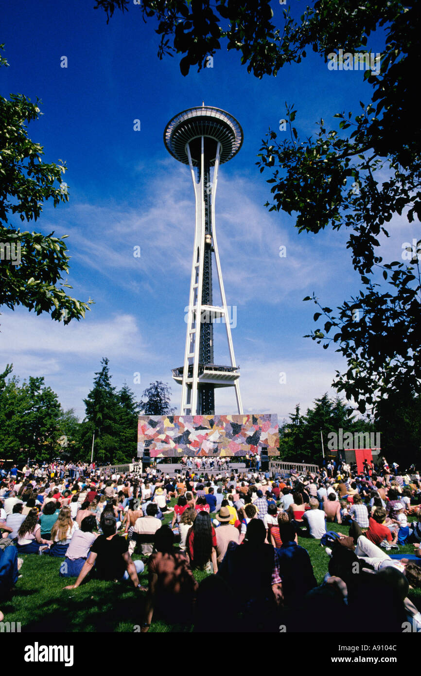 Seattle Washington Crowd On Lawn Watches Dancers On Stage Of Mural ...