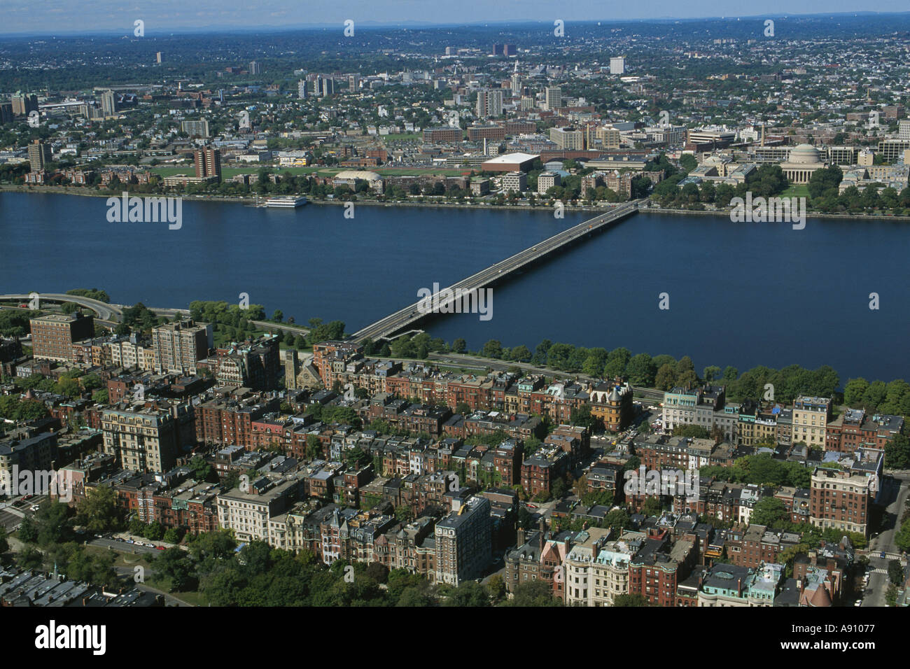 Massachusetts Boston Back Bay Brownstones Harvard Bridge Charles River ...