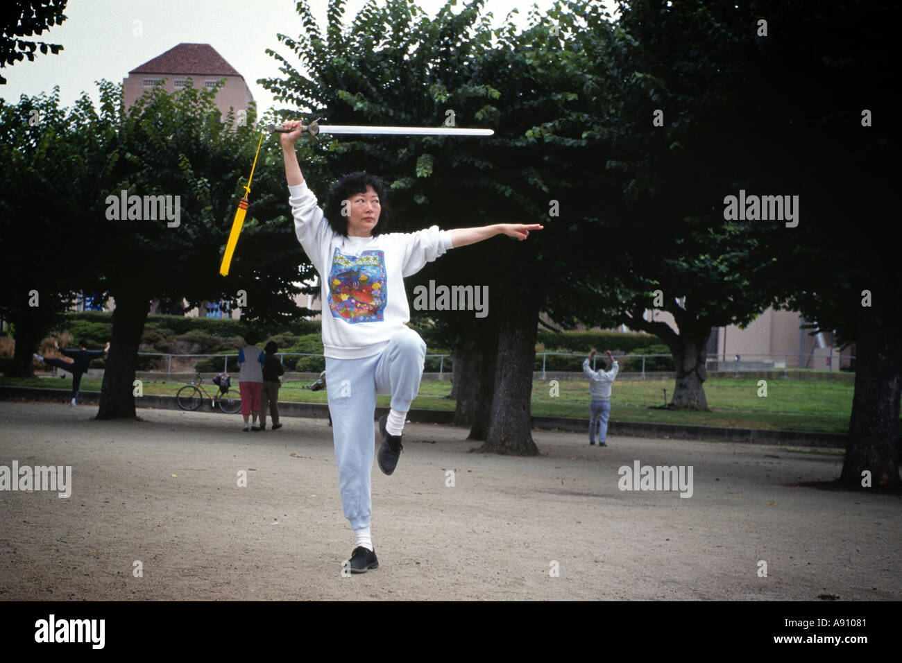 Taiwanese Woman Practices Sword Tai Chi At Golden Gate Park San ...