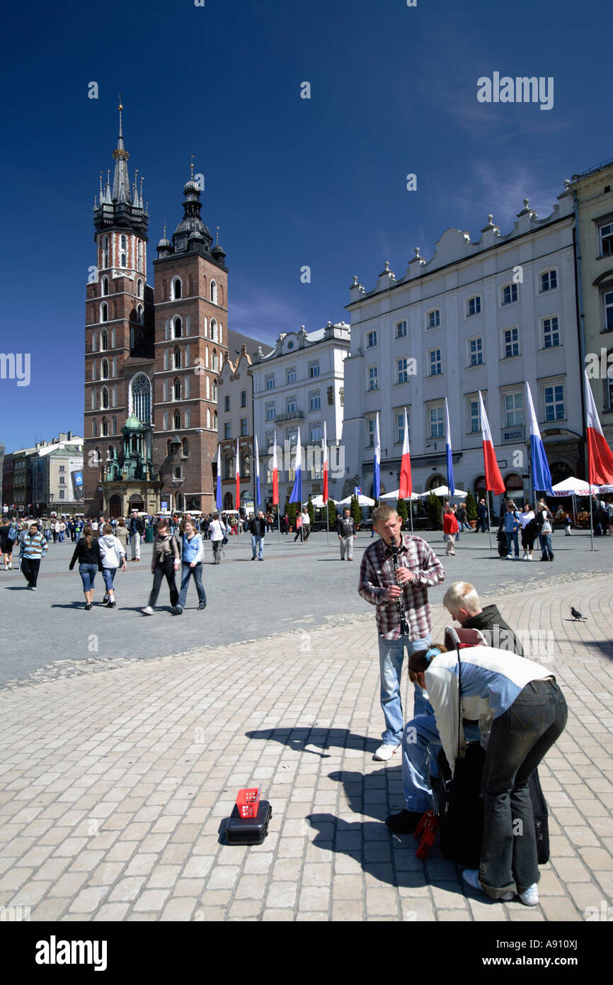 Rynek Glowny square, also called market square, in Krakow, Poland Stock ...