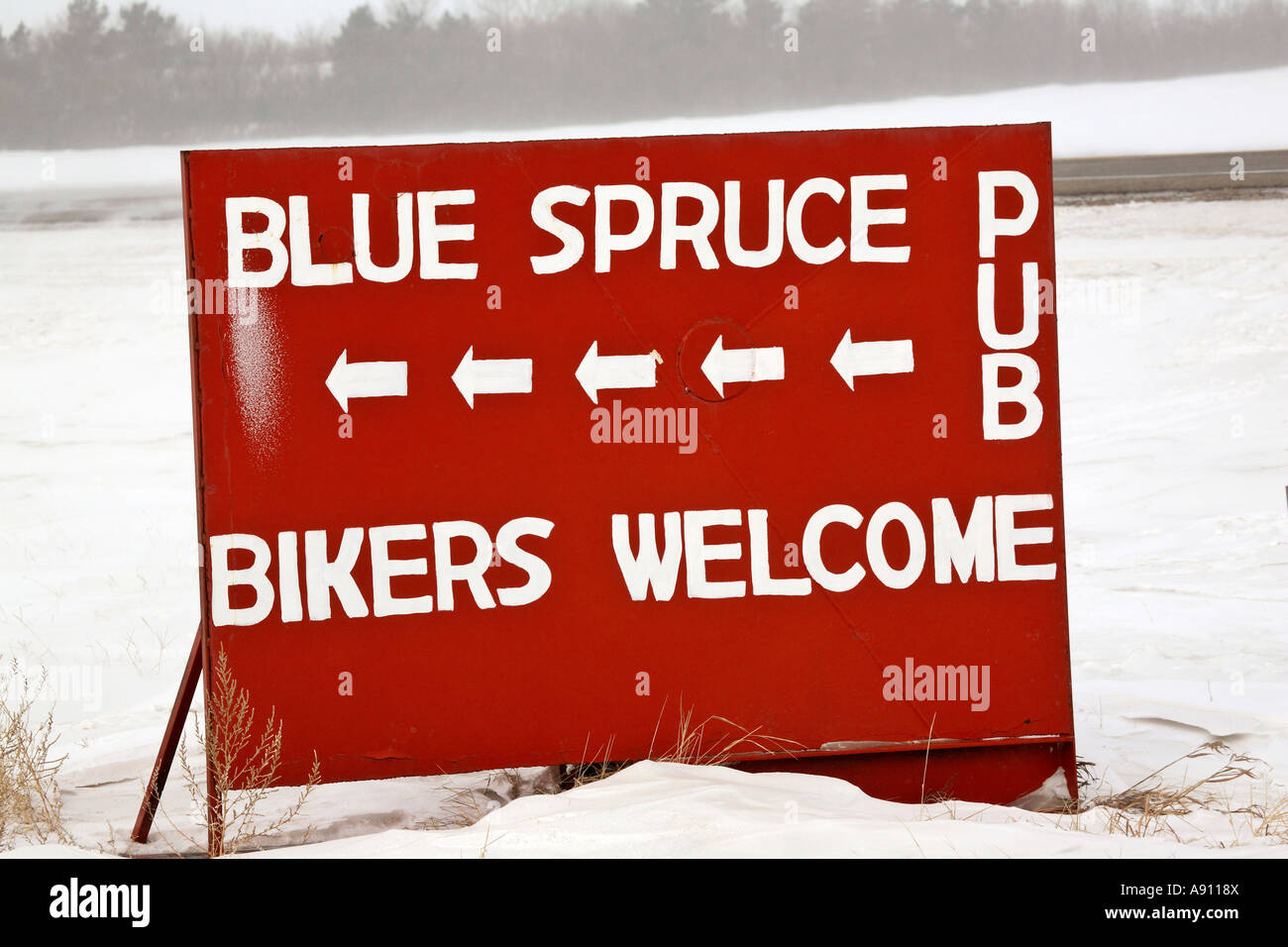 Pub advertising road sign in rural Saskatchewan Stock Photo - Alamy