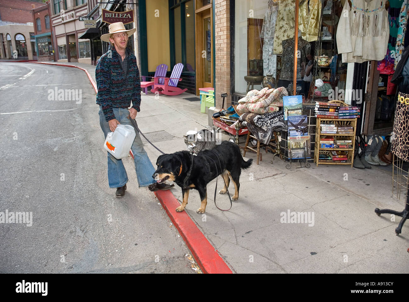 Man with cat, rat and dog, down town, Bisbee, Arizona, USA Stock Photo ...