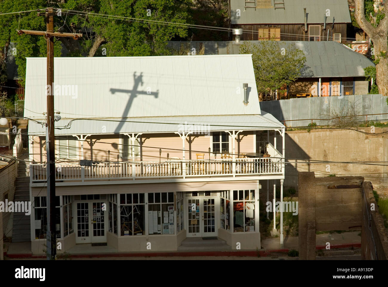 Cross shadow on roof of building Bisbee, Arizona, USA Stock Photo - Alamy