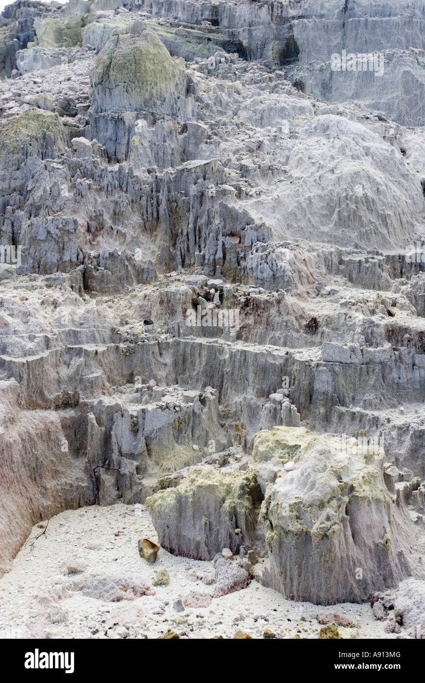 Crystalline rock formations encrusted with sulphur Hells Gate ...