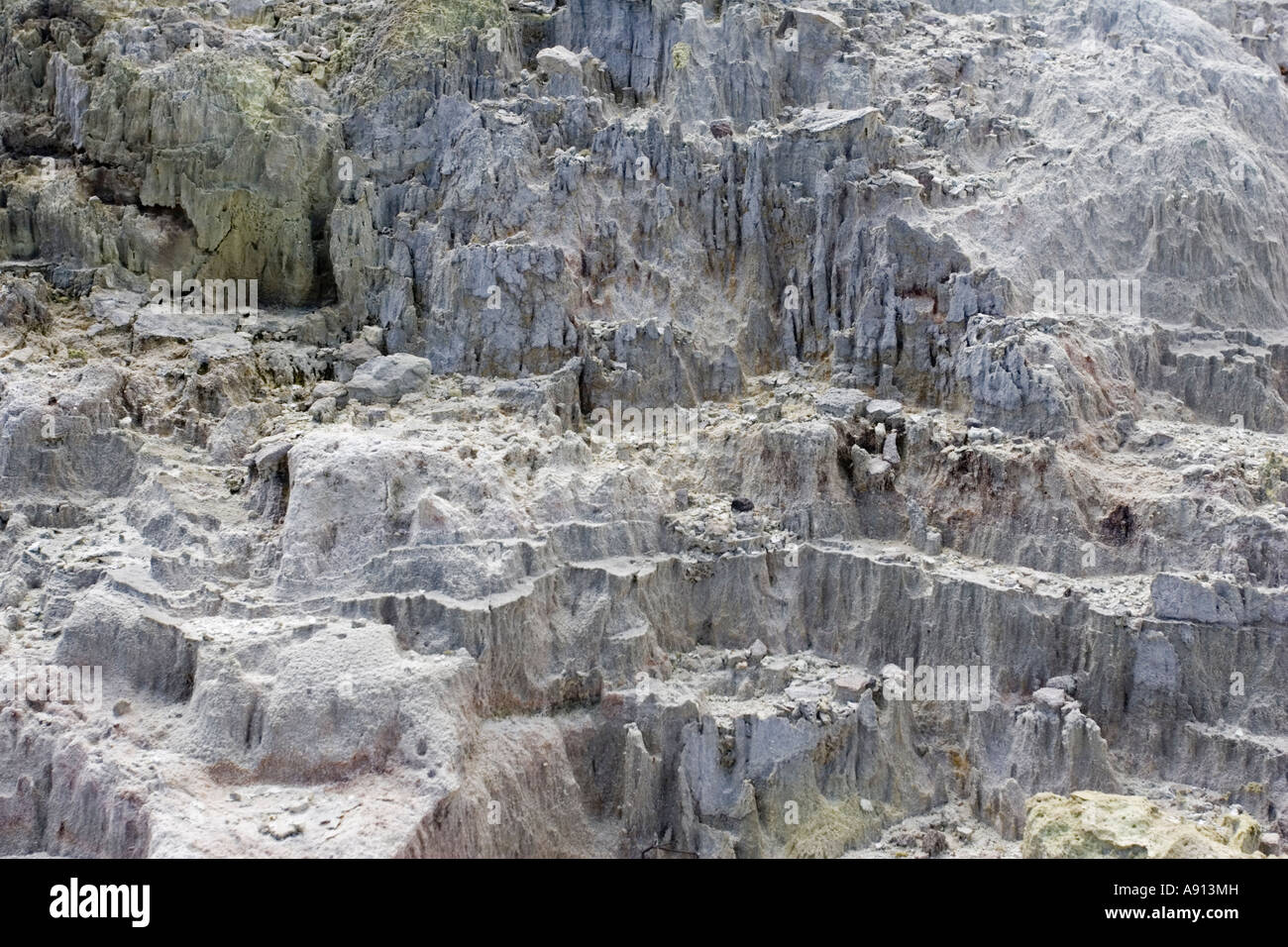 Crystalline rock formations encrusted with sulphur Hells Gate ...