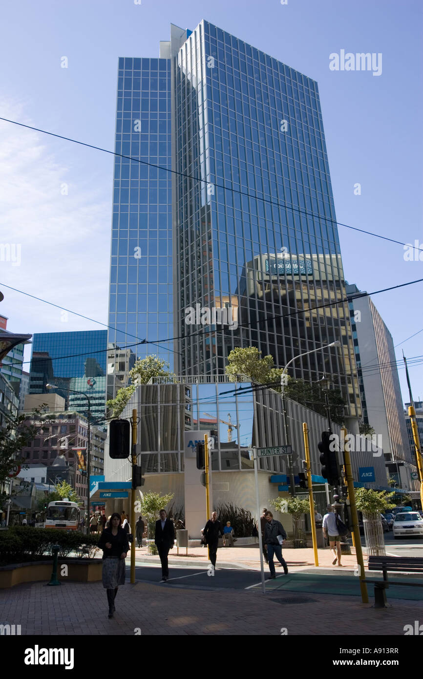 High rise commercial building with glass windows city centre Wellington ...