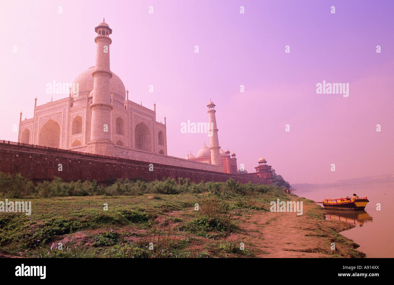 The Taj Mahal along the Yamuna River, Agra, Uttar Pradesh, India Stock ...