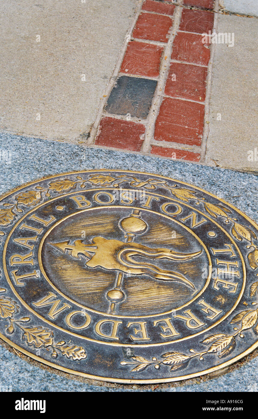 The Freedom Trail sign in sidewalk, Boston, Massachusetts, USA Stock ...