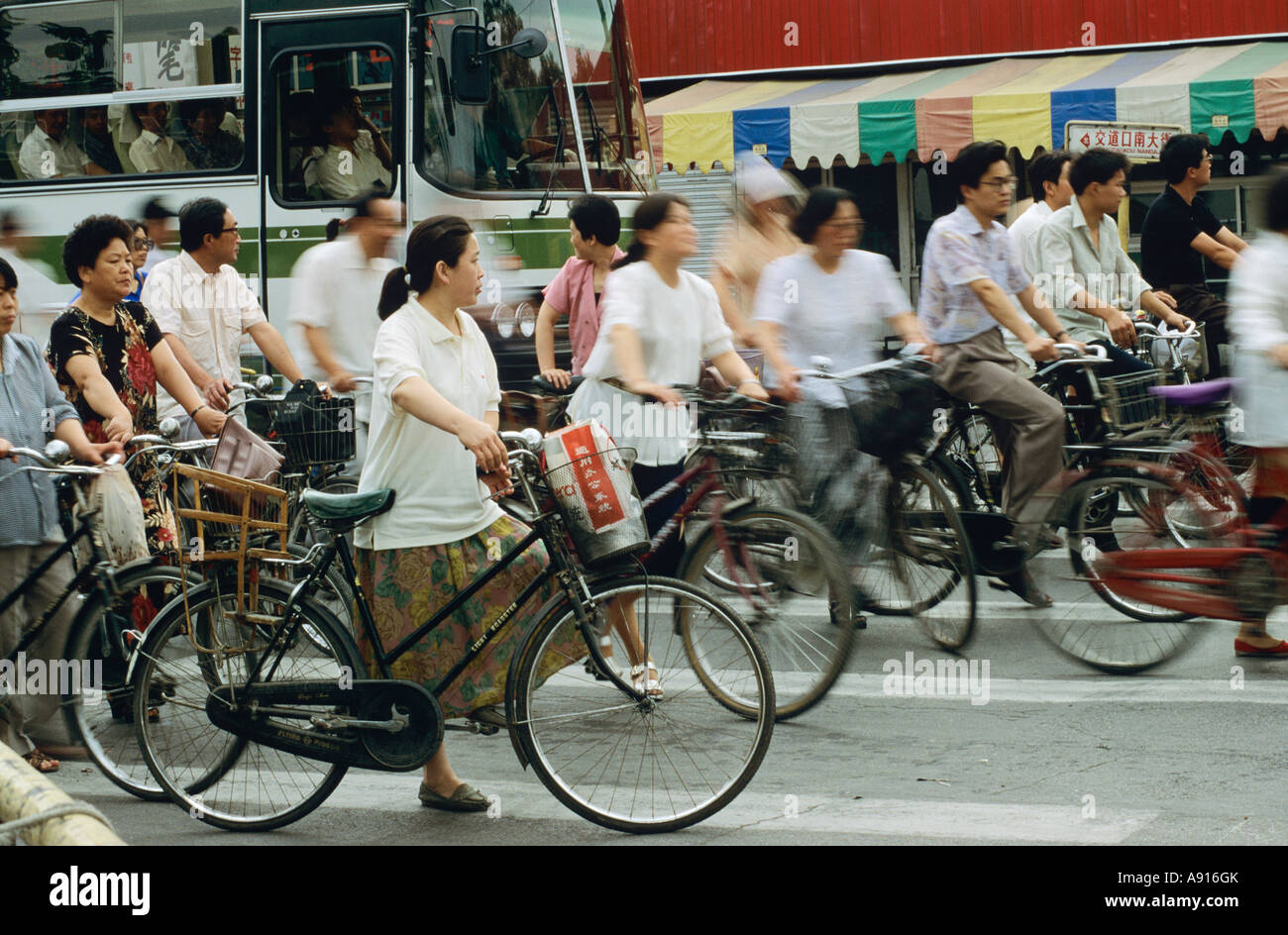View of people on bicycles, Beijing, China Stock Photo - Alamy