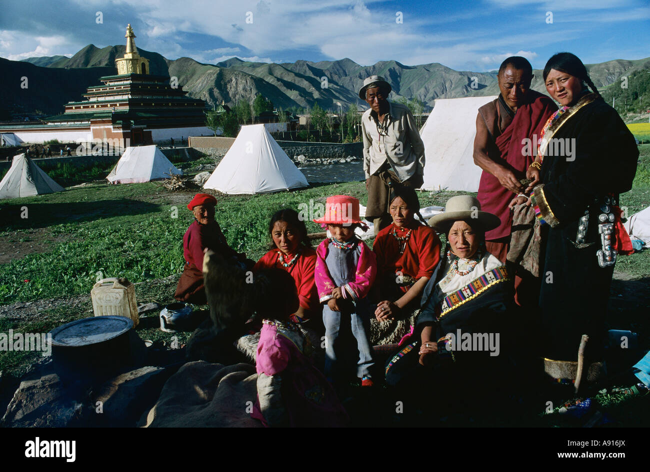 Tibetan Family camping near Labrang Monastery, Xiahe, Gansu Province ...