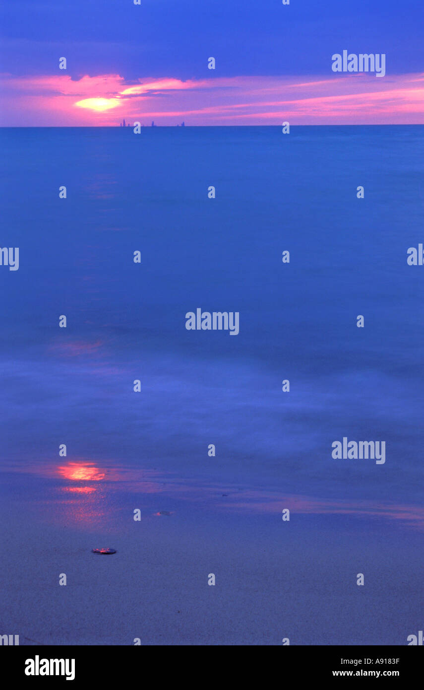 Chicago Skyline at sunset over Lake Michigan from Indiana Dunes ...
