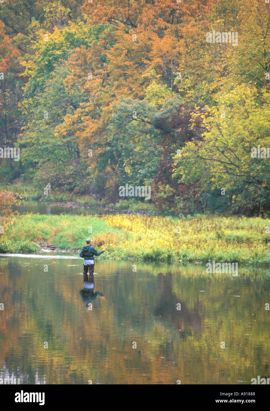 Fly fishing on Rock Creek in Kankakee River State Park Illinois Stock ...