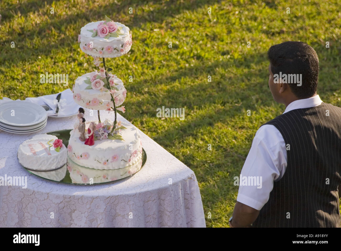 wedding cake and waiter Stock Photo - Alamy