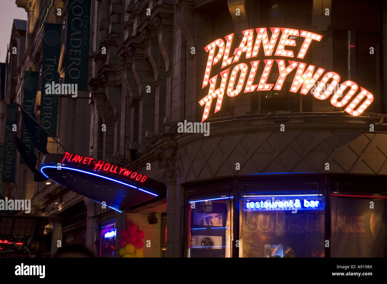 Planet Hollywood sign London, Piccadilly UK Stock Photo - Alamy