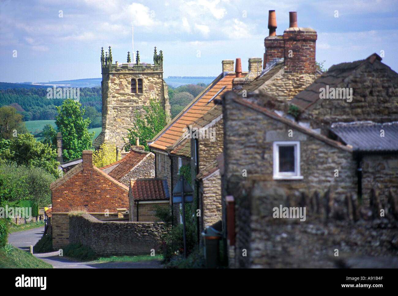 View of Terrington village Yorkshire with All Saints Parish Church in ...