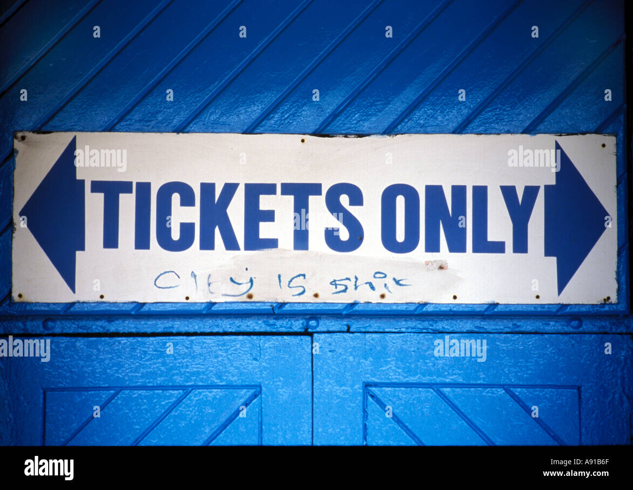 Tickets only sign with graffiti Manchester City Football Ground Maine ...