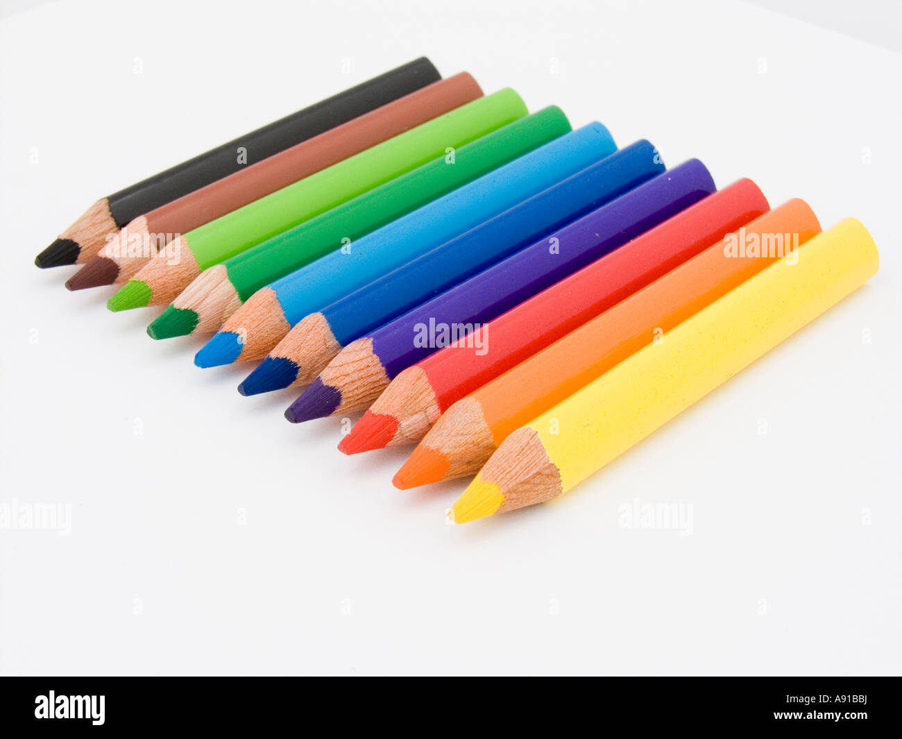 A packet of colouring pencils on an isolated background, rainbow colors ...