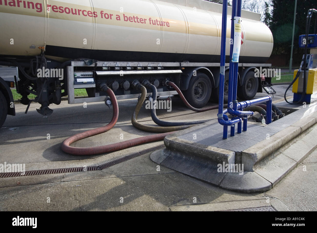 An lorry refueling a petrol station Stock Photo - Alamy