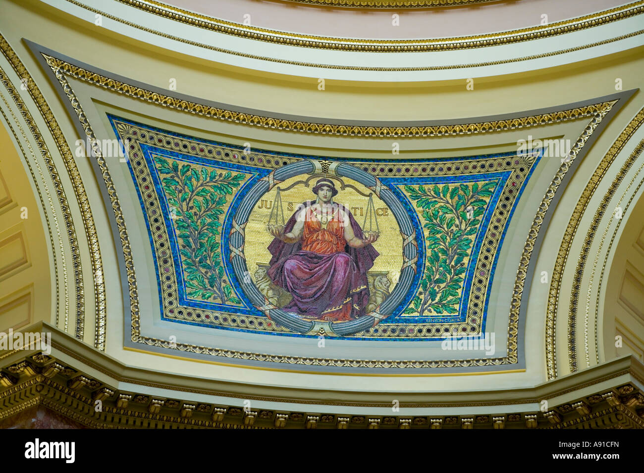 Justice mosaic by Kenyon Cox, Wisconsin capital Stock Photo - Alamy