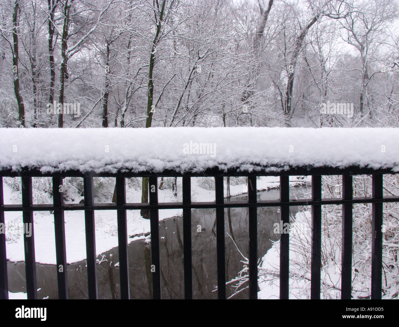Snow on Railing Stock Photo - Alamy