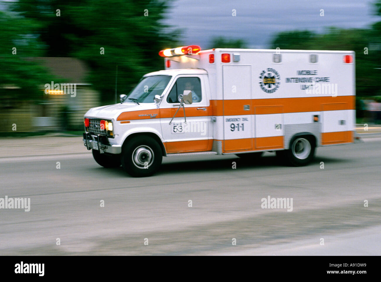 Mobile Intensive Care Unit ambulance in motion in Boise, Idaho Stock ...