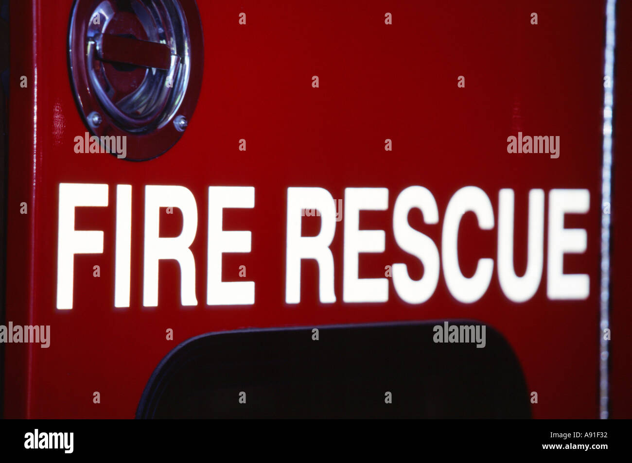 Fire rescue sign on a truck Stock Photo - Alamy