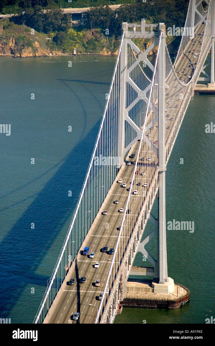 Aerial view of traffic on the bay bridge in the San Francisco bay ...
