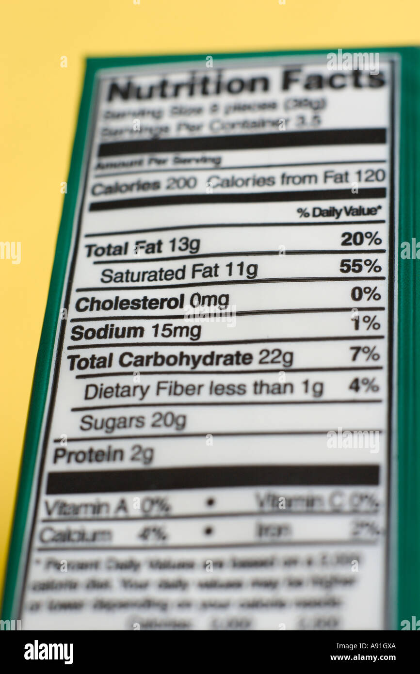 nutritional facts label on food package Stock Photo - Alamy